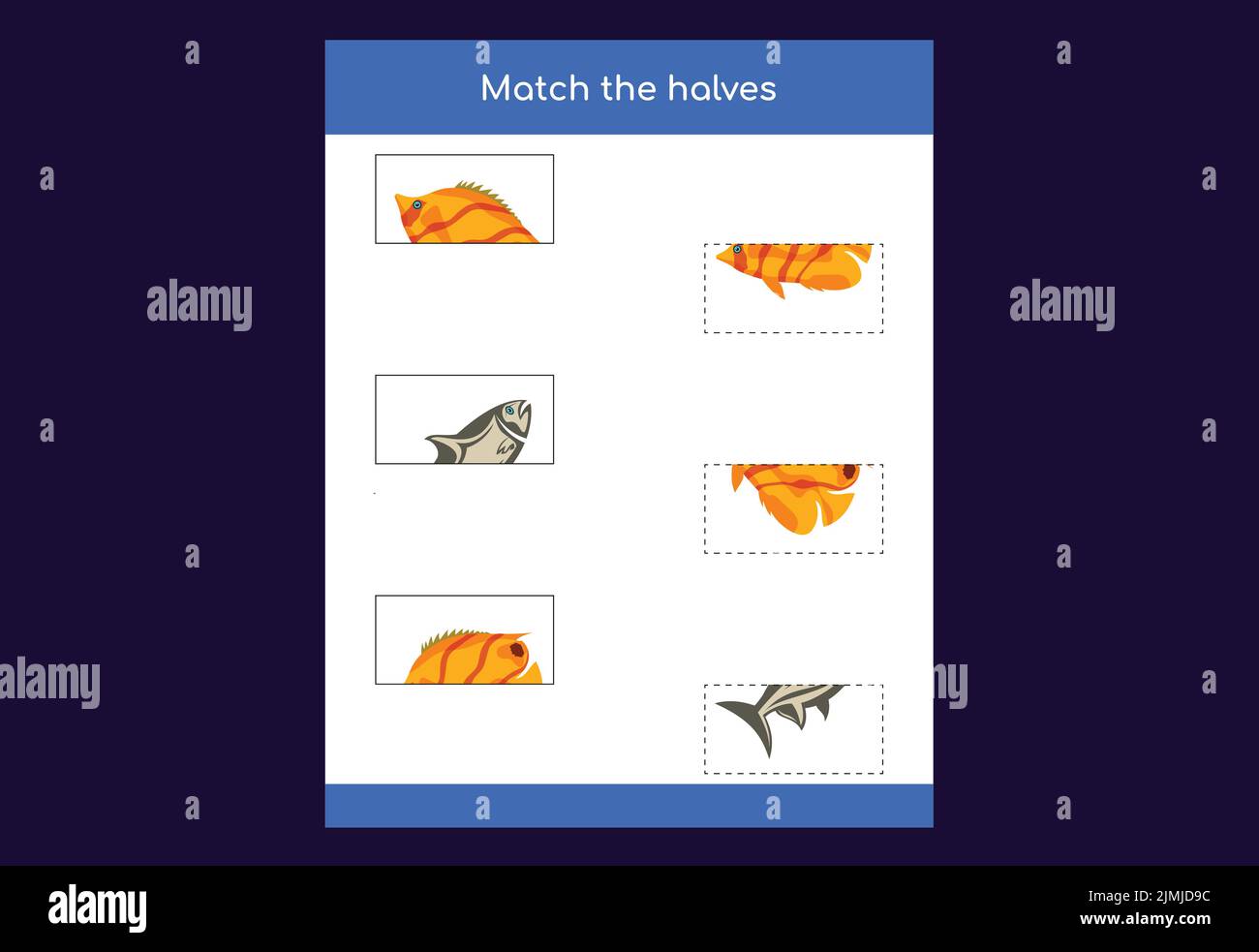 Matching game. Match halves of fish. Educational game for children ...