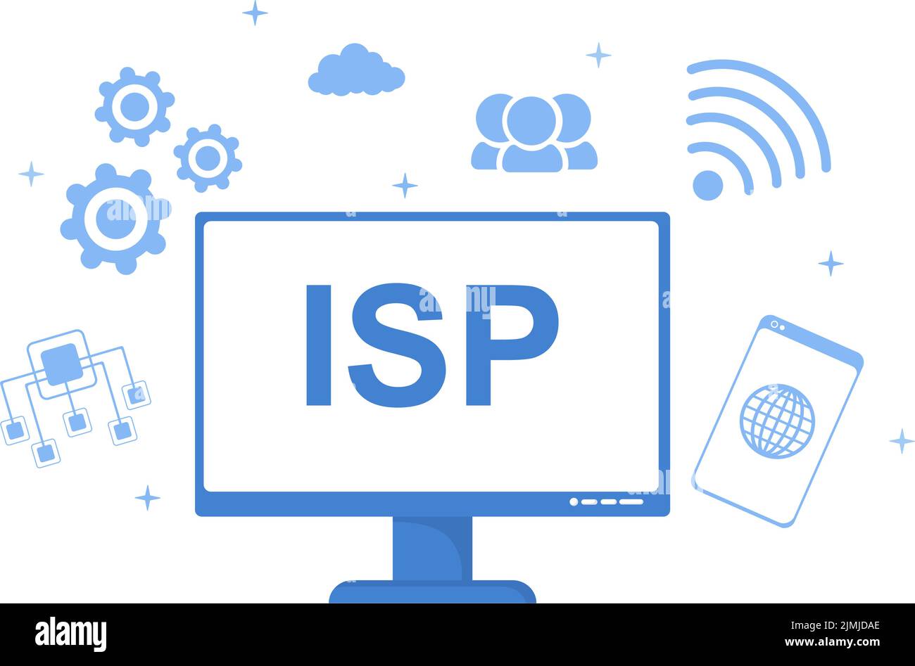 ISP or Internet Service Provider Cartoon Illustration with Keywords and ...