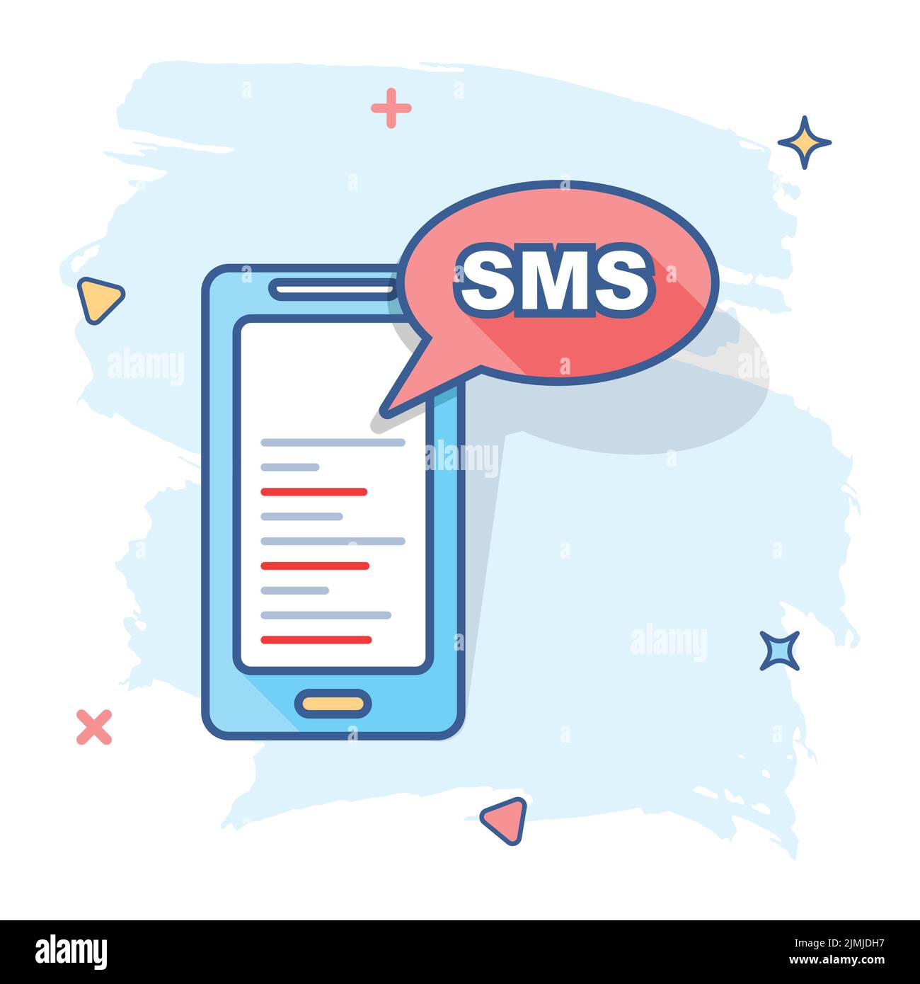 Cartoon smartphone with message icon in comic style. Mobile phone ...