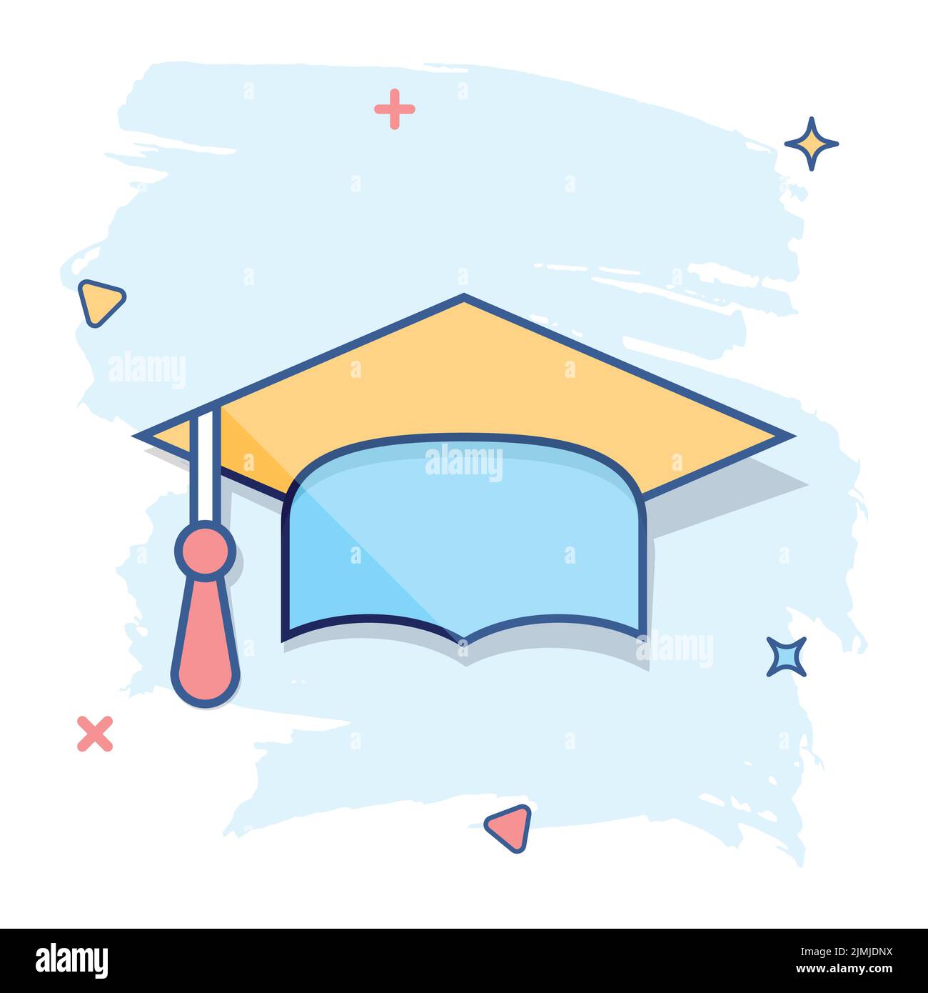 Cartoon graduation cap icon in comic style. Finish education sign ...