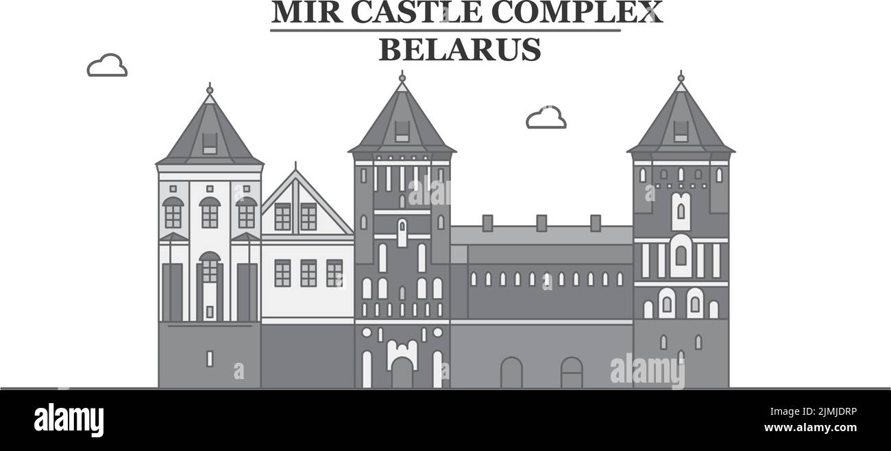 Belarus, Mir city skyline isolated vector illustration, icons Stock ...