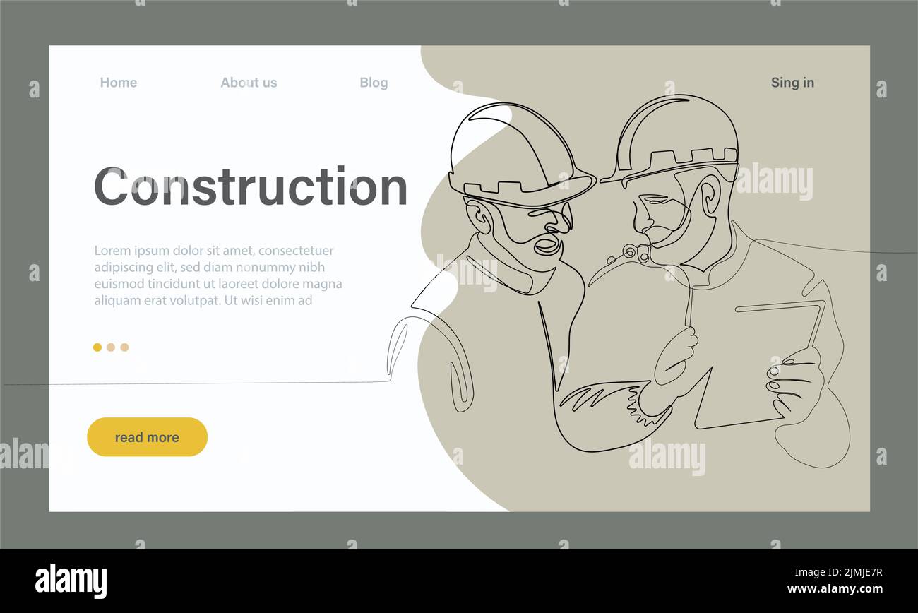 Vector landing page of architecture works with protective face masks ...