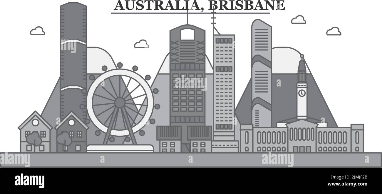 Australia, Brisbane city skyline isolated vector illustration, icons ...