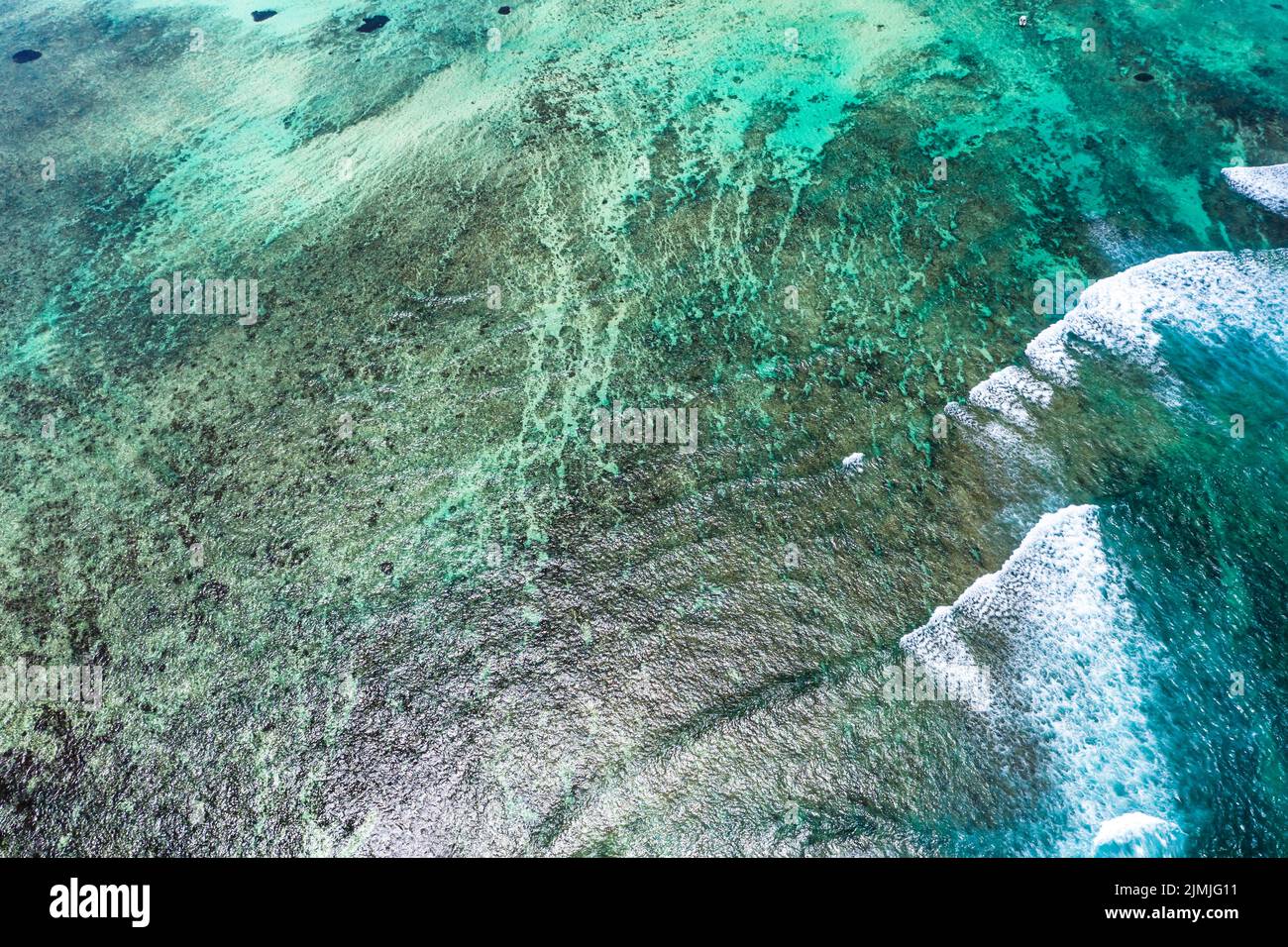Aerial view, le Morne beach with coral reefs, Mauritius, Africa Stock ...