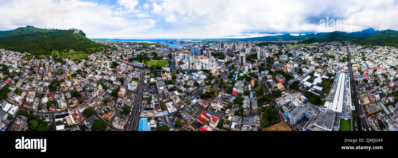 Aerial view, city view of Port Louis with harbor, old town and ...