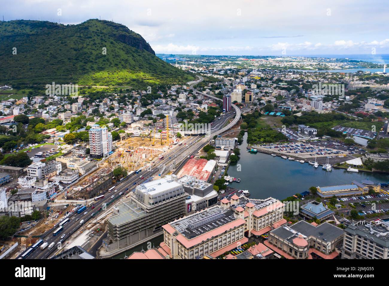 Aerial view, city view of Port Louis with harbor, old town and ...