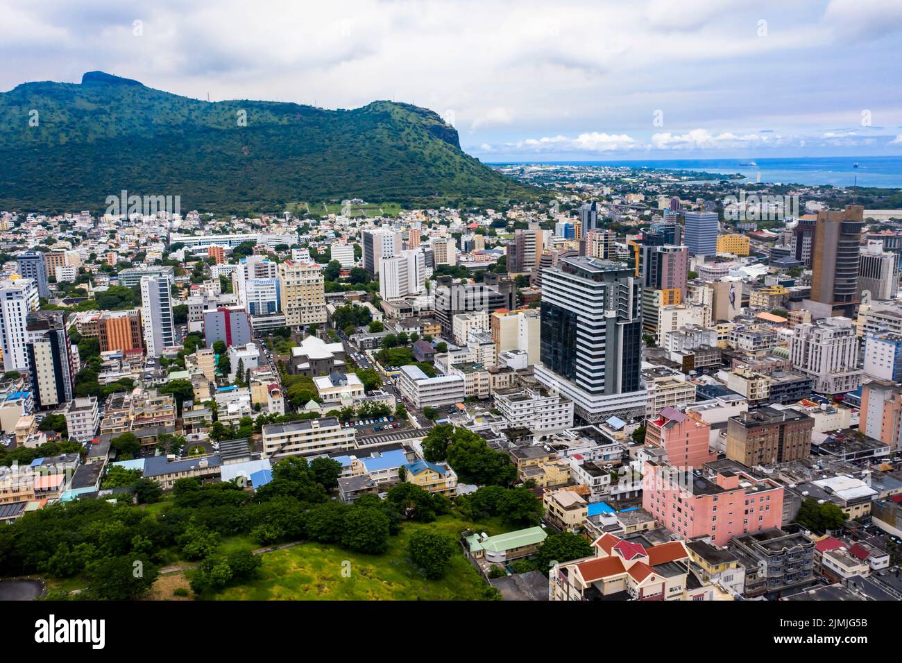 Aerial view, city view of Port Louis with harbor, old town and ...
