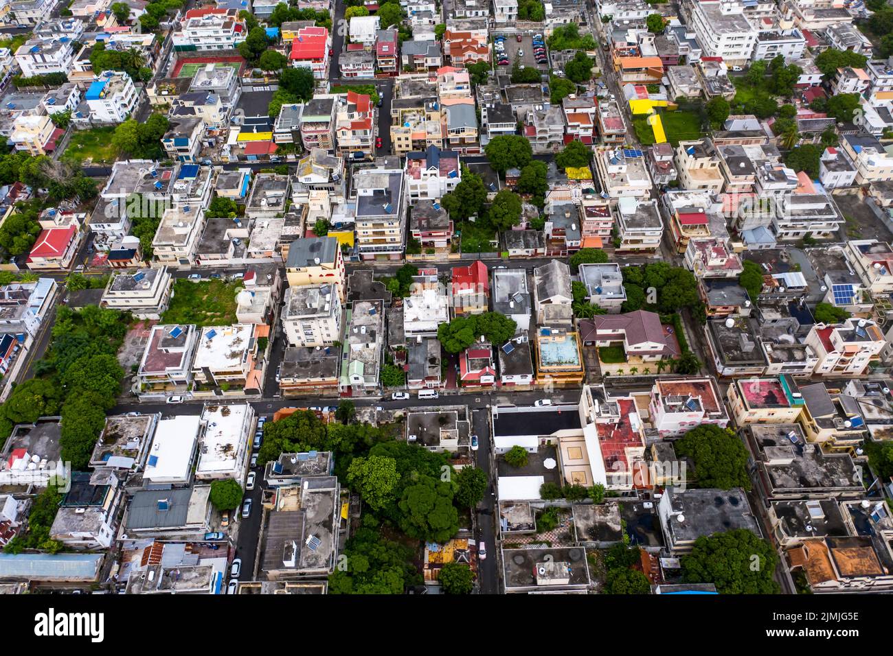 Aerial view, city view of Port Louis with harbor, old town and ...