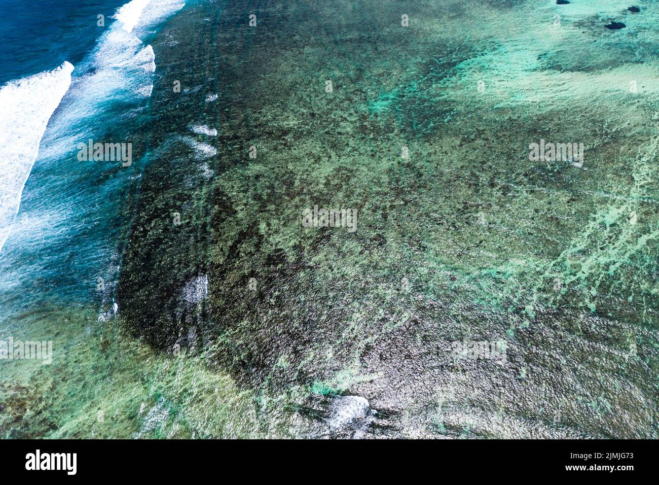 Aerial view, le Morne beach with coral reefs, Mauritius, Africa Stock ...