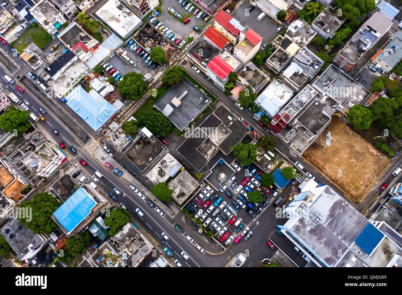 Aerial view, city view of Port Louis with harbor, old town and ...