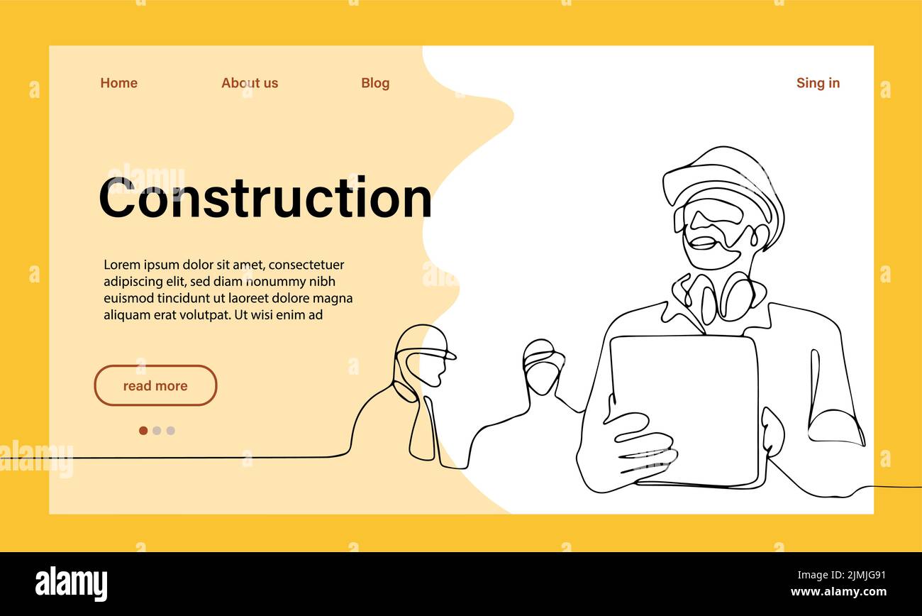 Vector landing page of architecture works with protective face masks ...