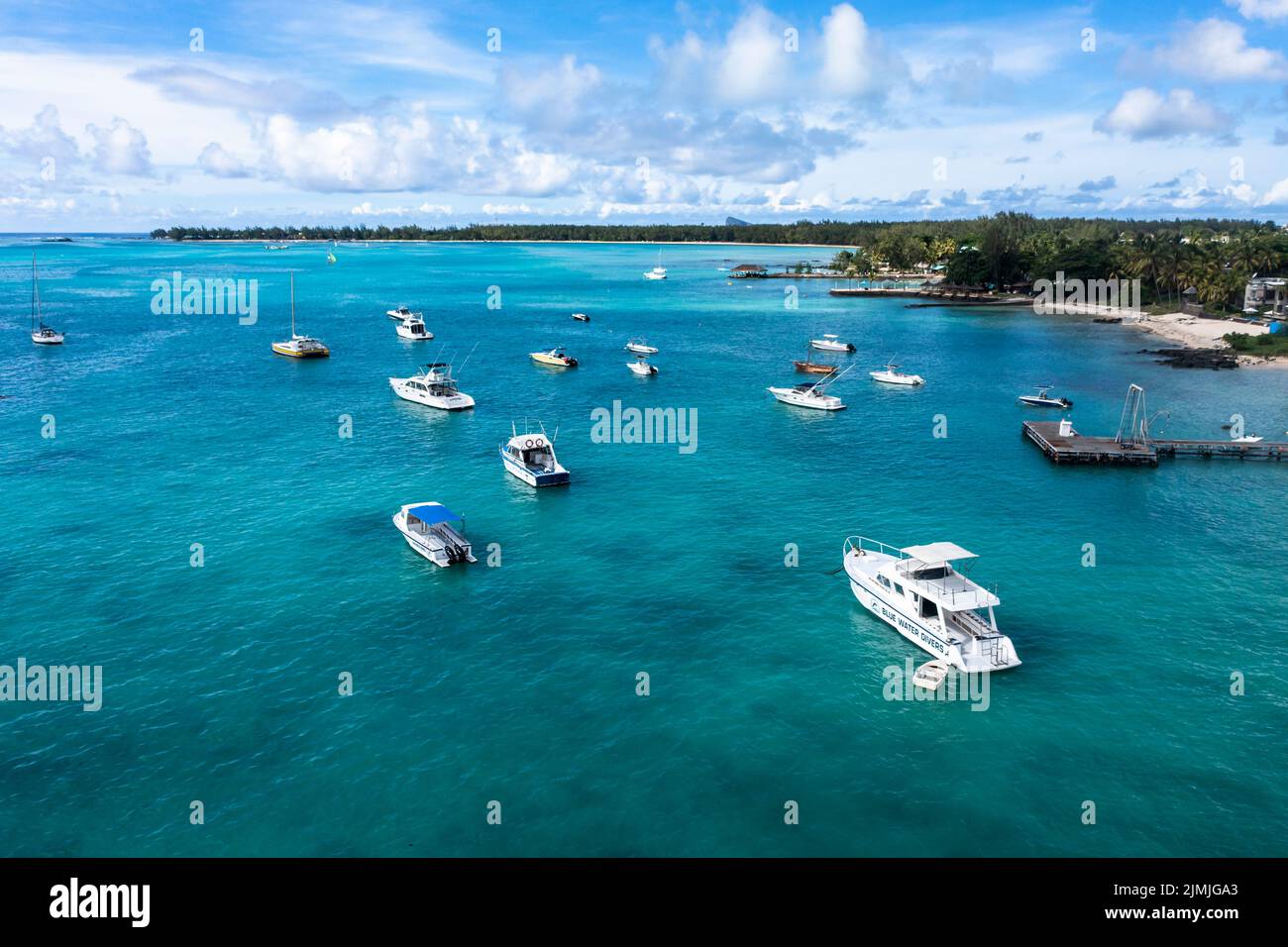 Aerial view, beaches with luxury hotels with water sports at Trou-aux ...