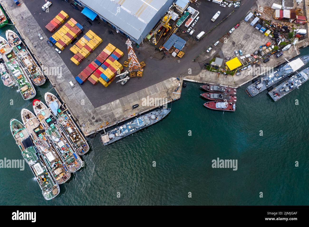 Aerial view, city view of Port Louis with harbor, old town and ...