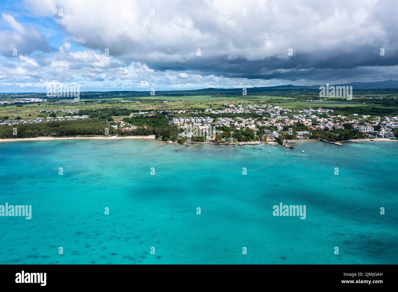 Aerial view, beaches with luxury hotels with water sports at Trou-aux ...