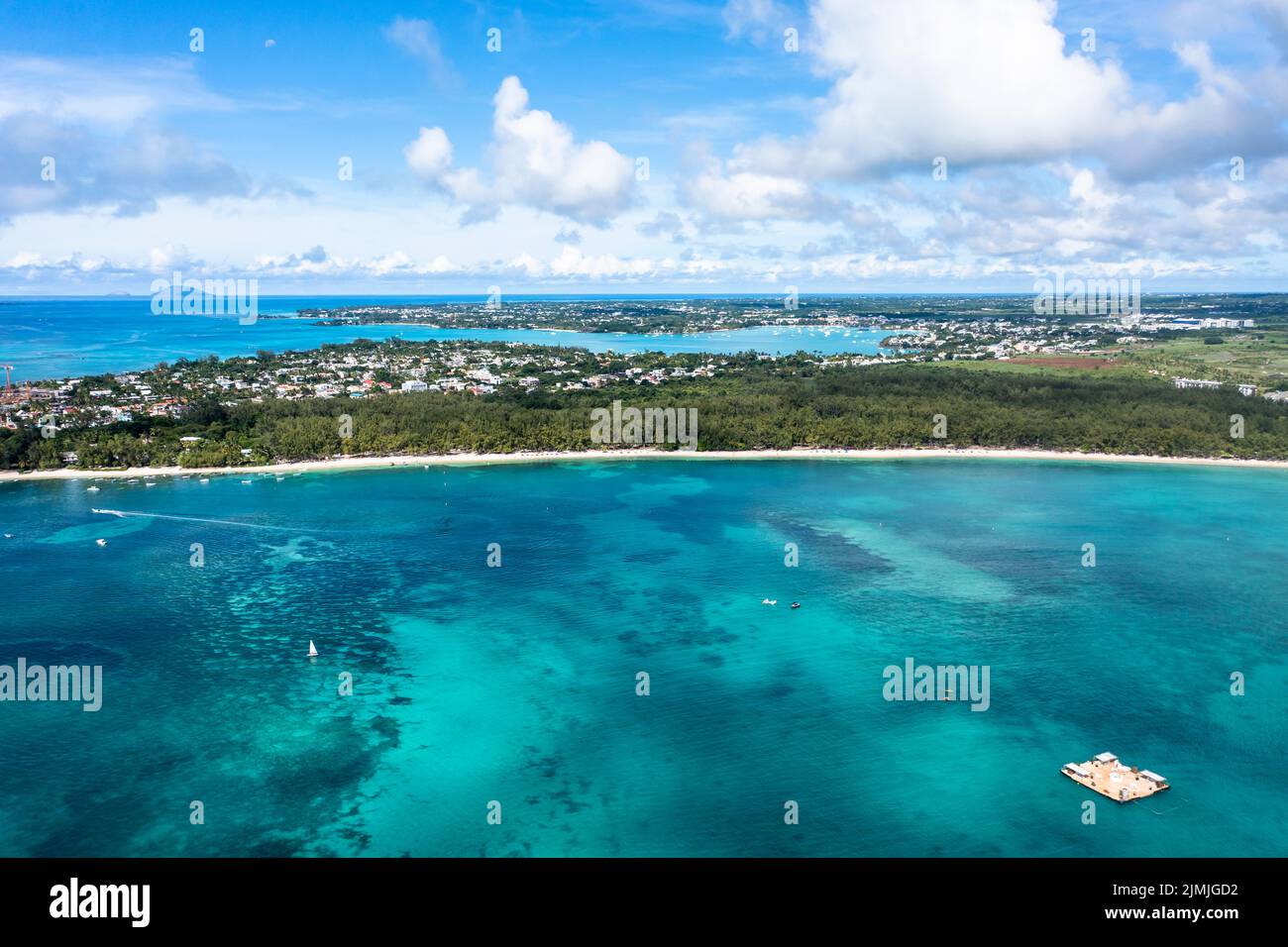 Aerial view, beaches with luxury hotels with water sports at Trou-aux ...