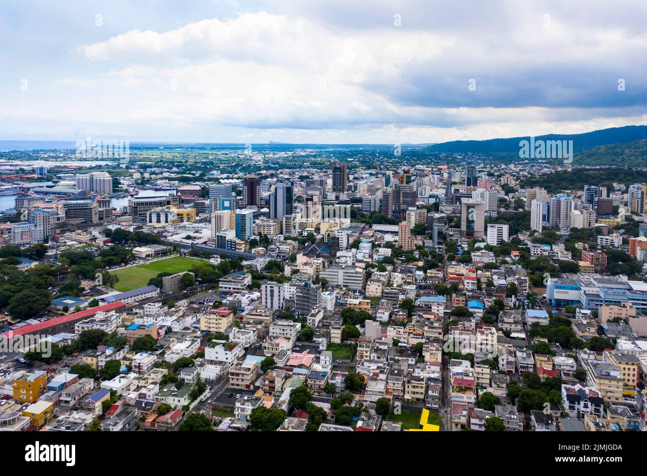Aerial view, city view of Port Louis with harbor, old town and ...