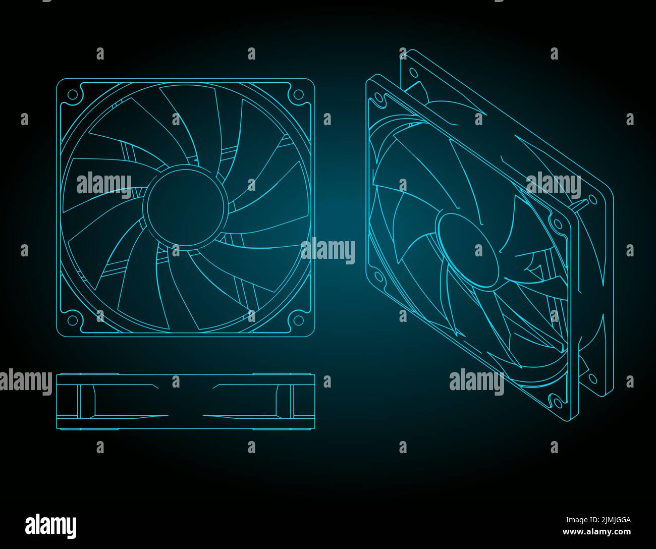 Stylized vector illustration of blueprints of fan for computer cooling ...