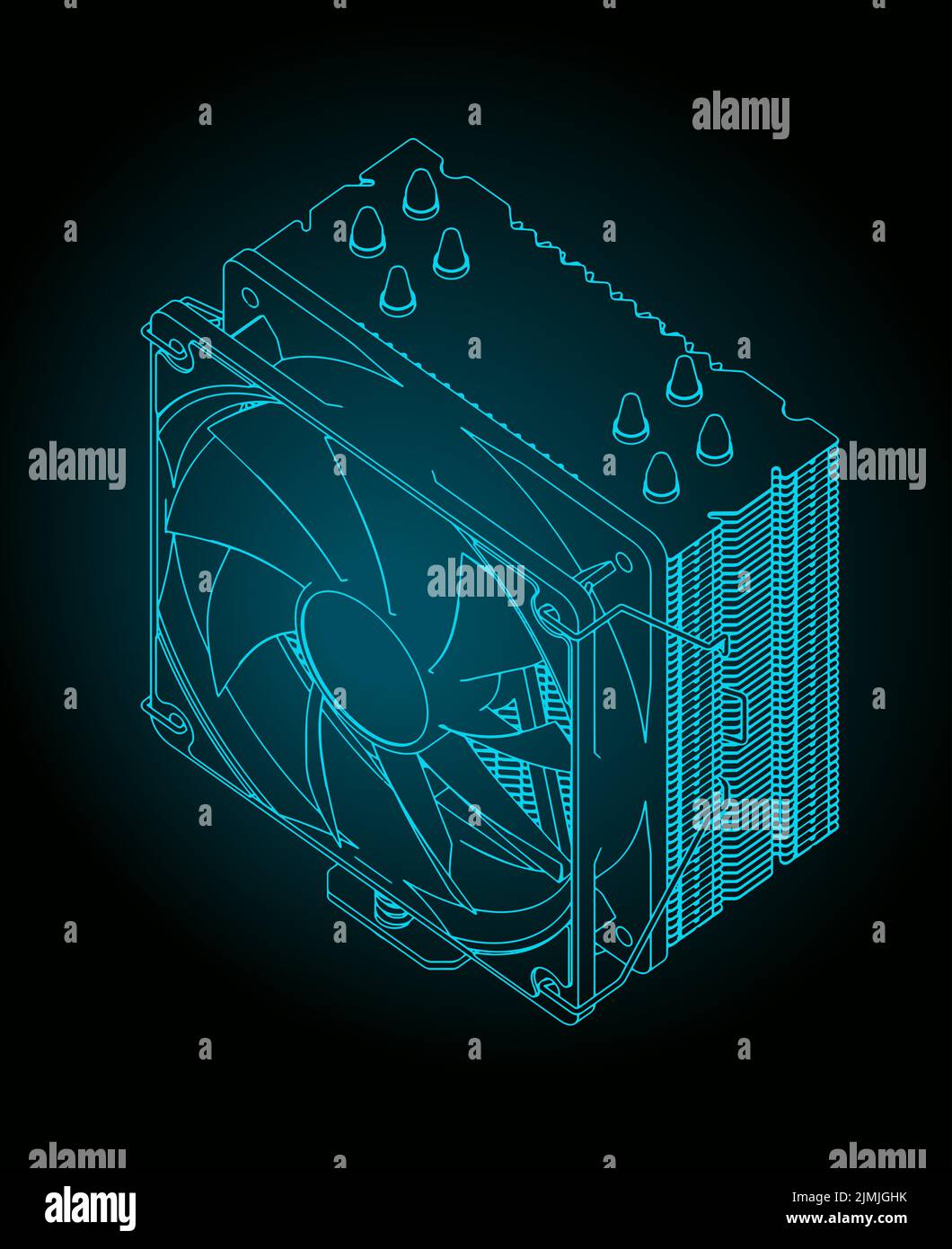 Stylized vector illustration of isometric blueprint of CPU Cooler Stock ...