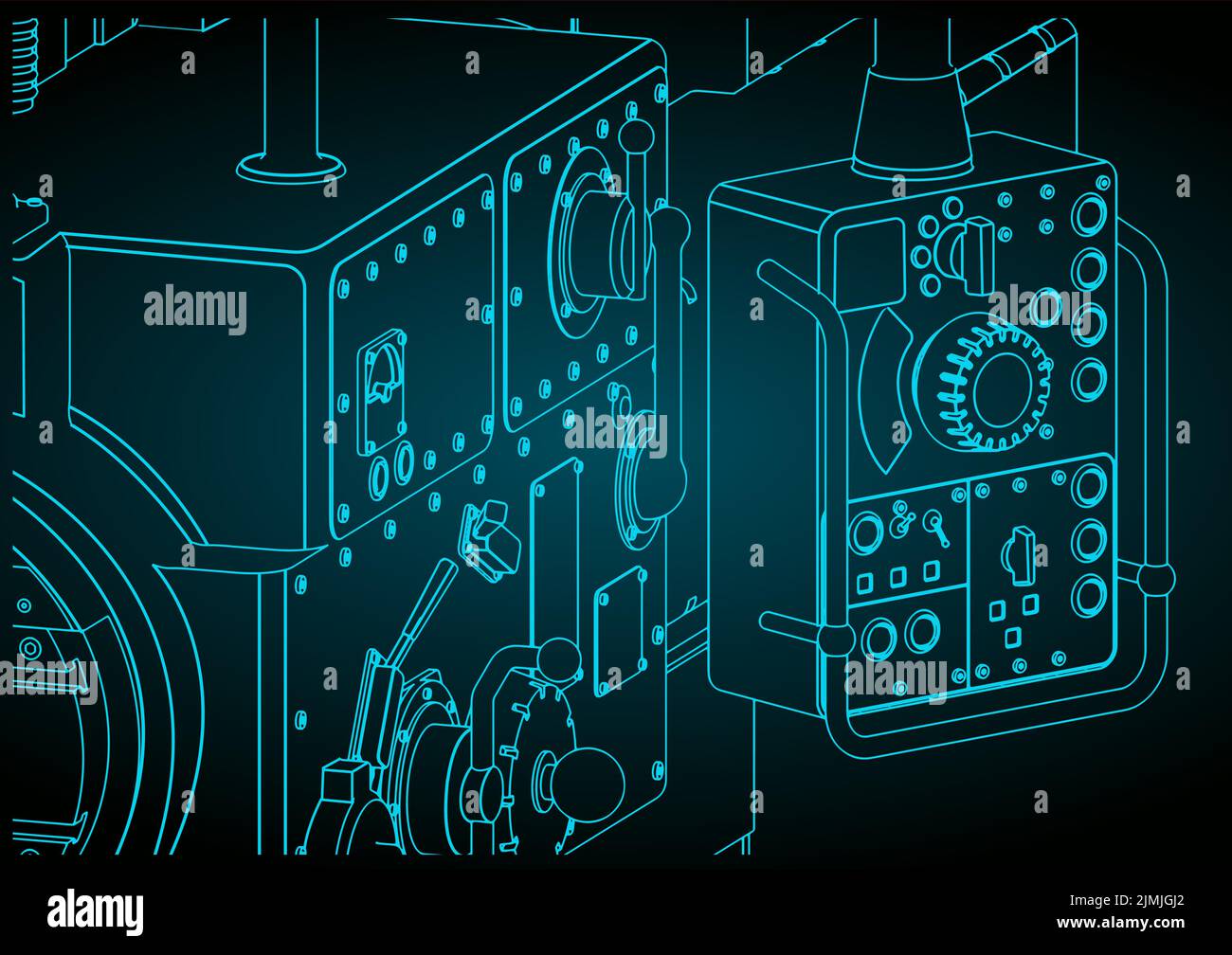 Stylized vector illustration of a milling machine control module close ...