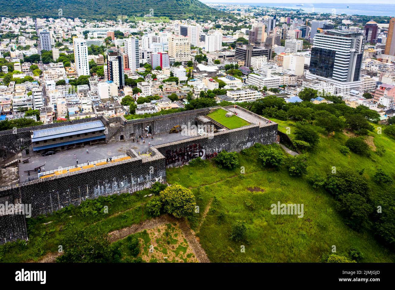 Aerial view, city view of Port Louis with harbor, old town and ...