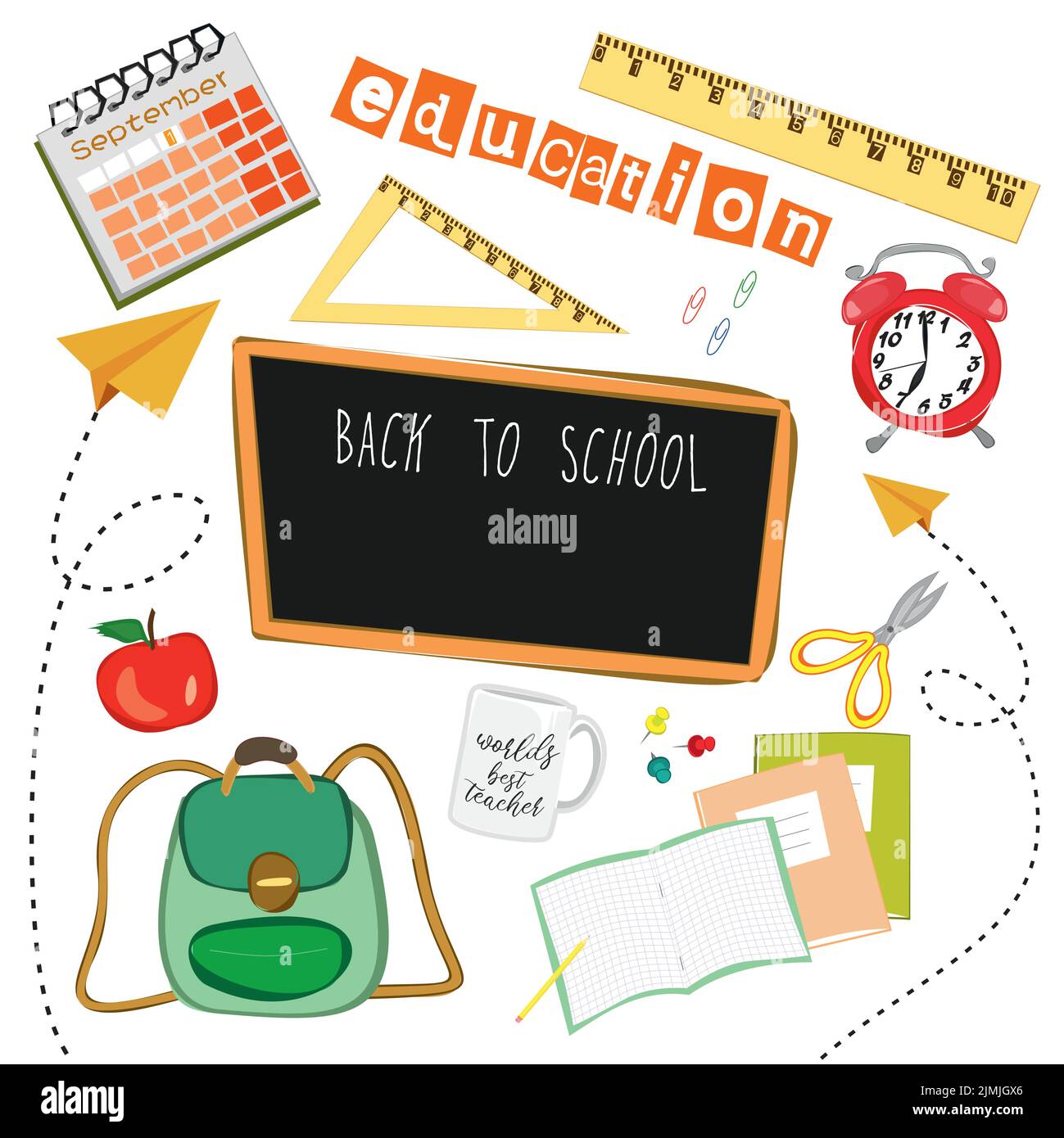 Back to school vector set of elements. Big educational clipart ...