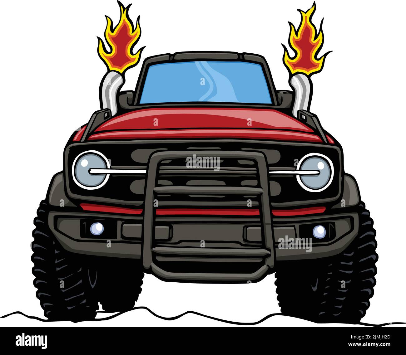 This design features a cartoon 4x4 suv from the front view with ...