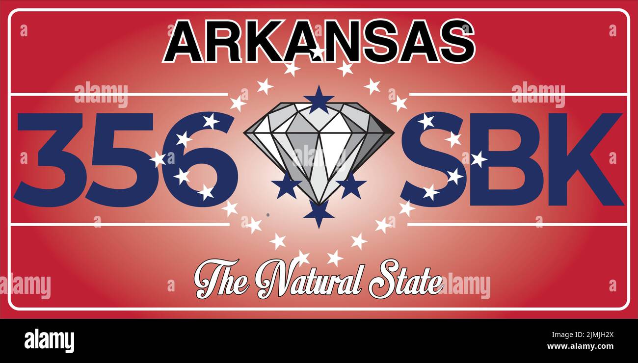 Vehicle license plates marking in Arkansas in United States of America ...