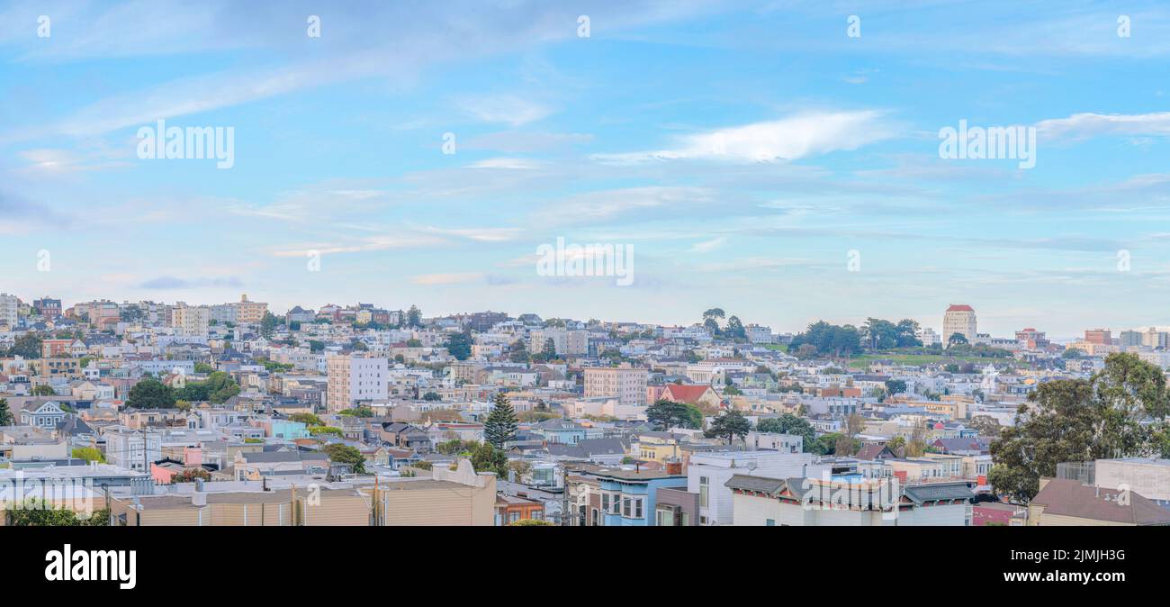 San Francisco bay area neighborhood in panoramic view at West Coast ...