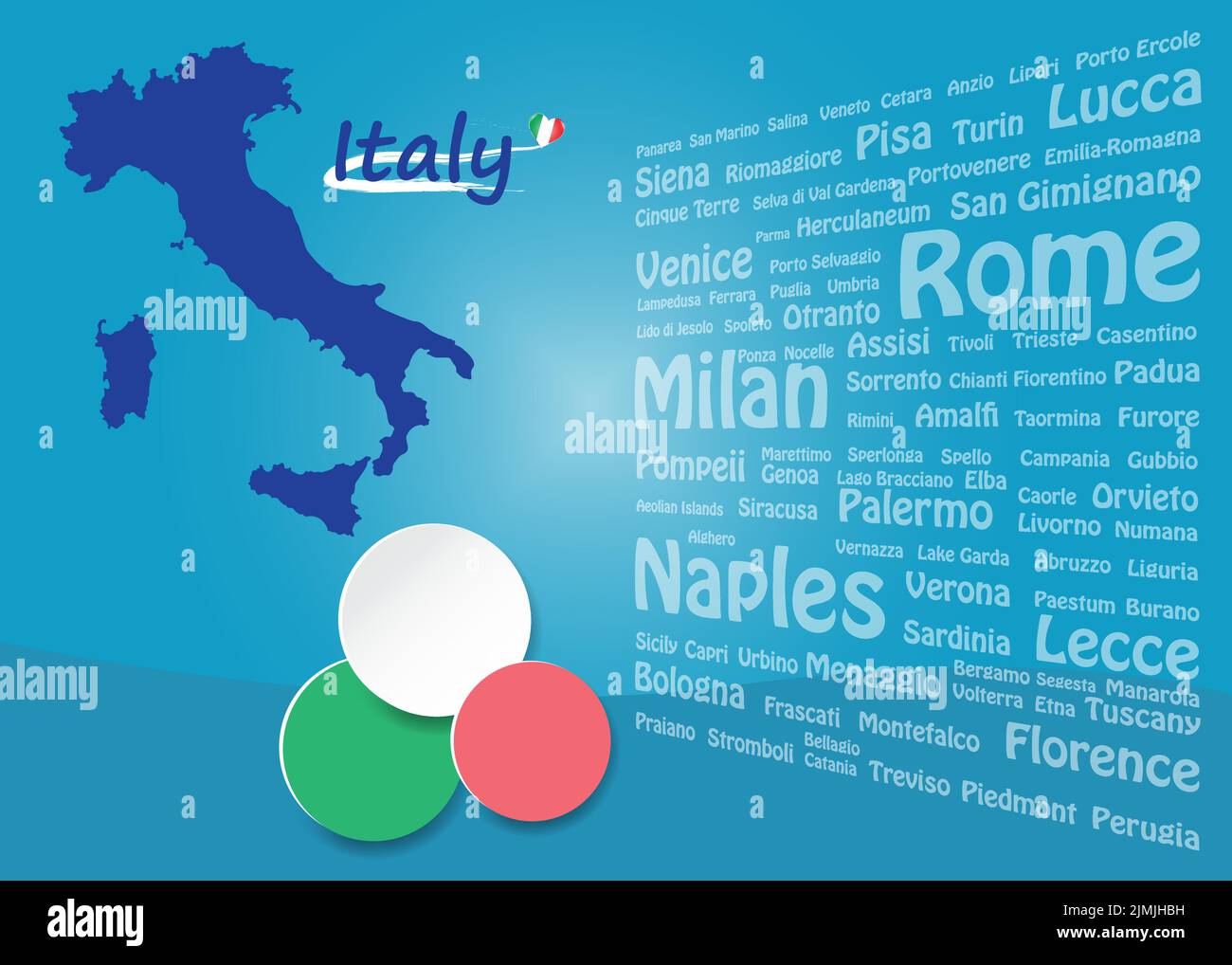 Travel to Italy concept with map of Italy, circles ready for your text ...