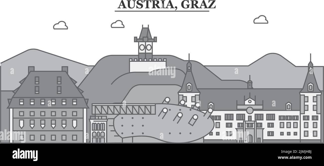 Austria, Graz city skyline isolated vector illustration, icons Stock ...