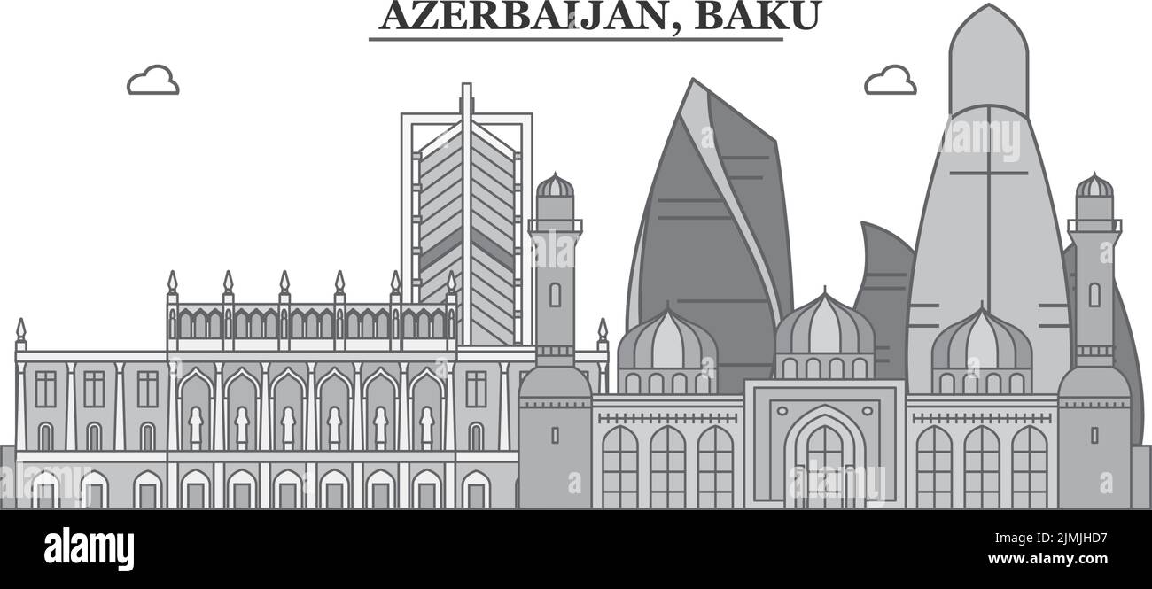 Azerbaijan Baku City Skyline Isolated Vector Illustration Icons Stock