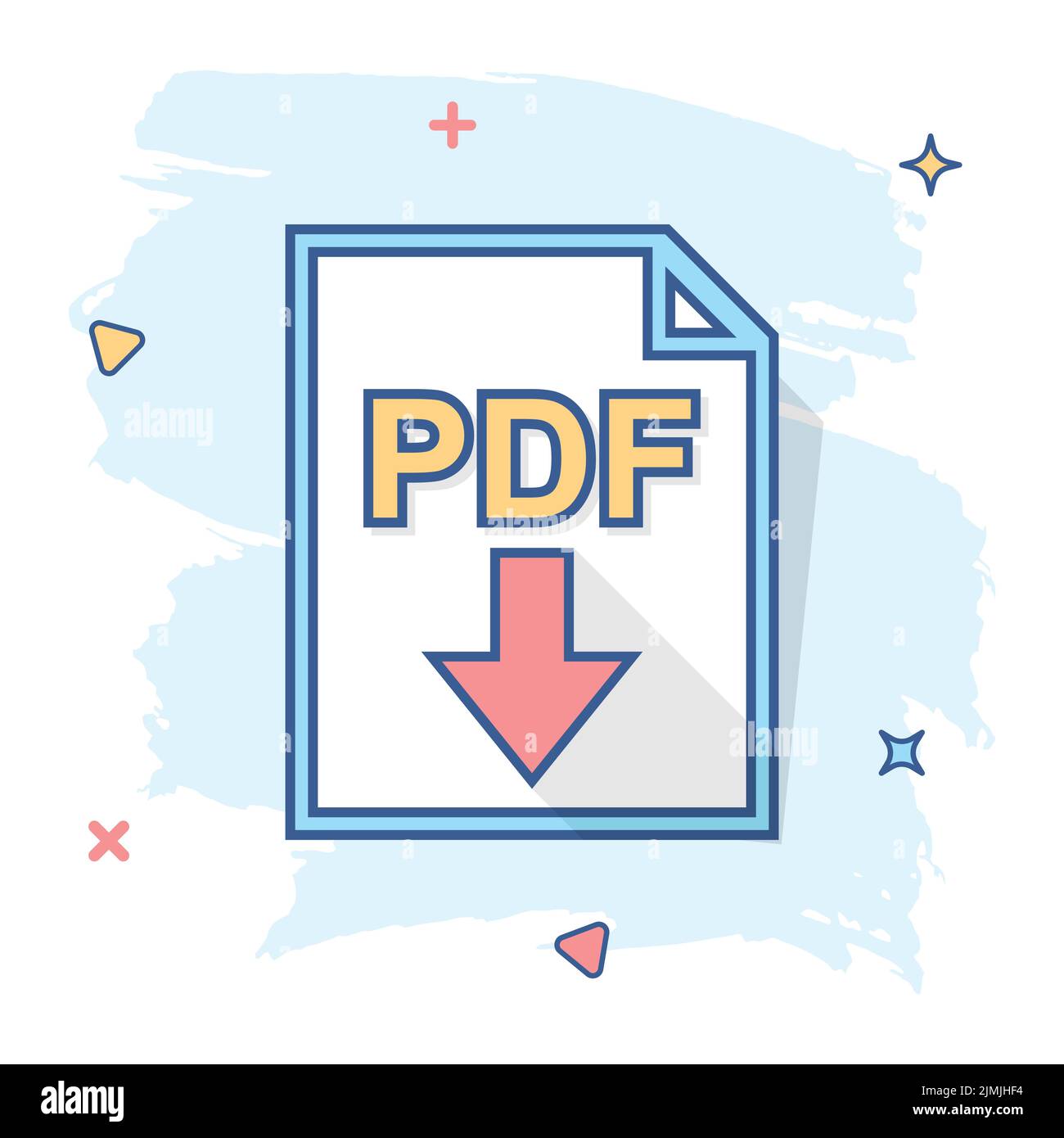 Cartoon PDF icon in comic style. Document illustration pictogram. File ...