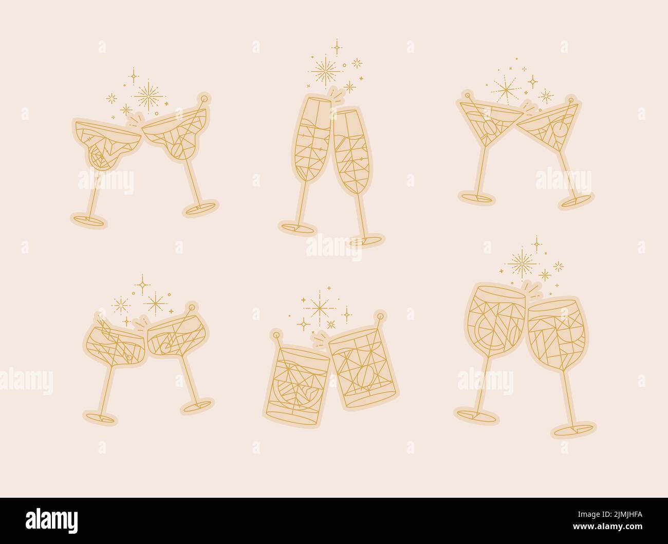 Cocktail glasses cheers for prosecco, wine, whiskey, vermouth, gin ...