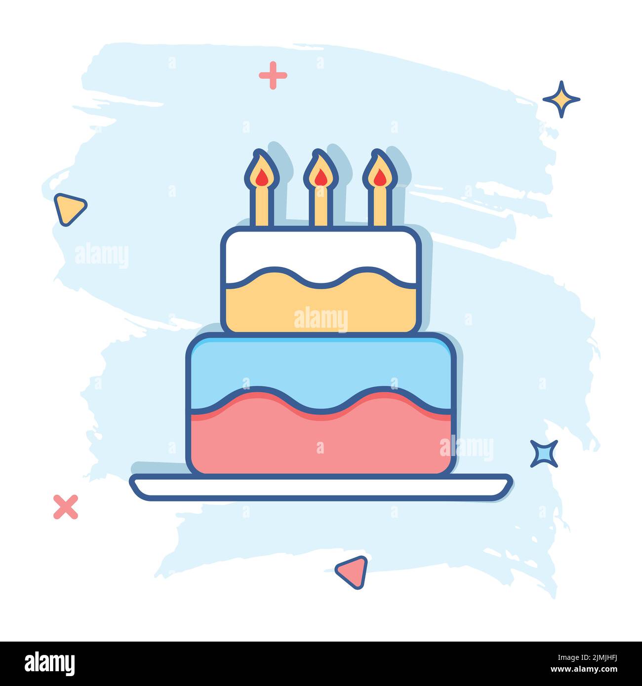 Cartoon birthday cake icon in comic style. Fresh pie muffin sign ...