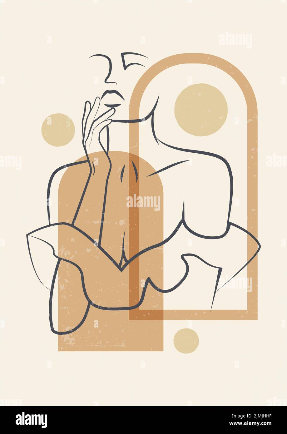 Linear woman standing with arches art drawing poster Stock Vector Image ...