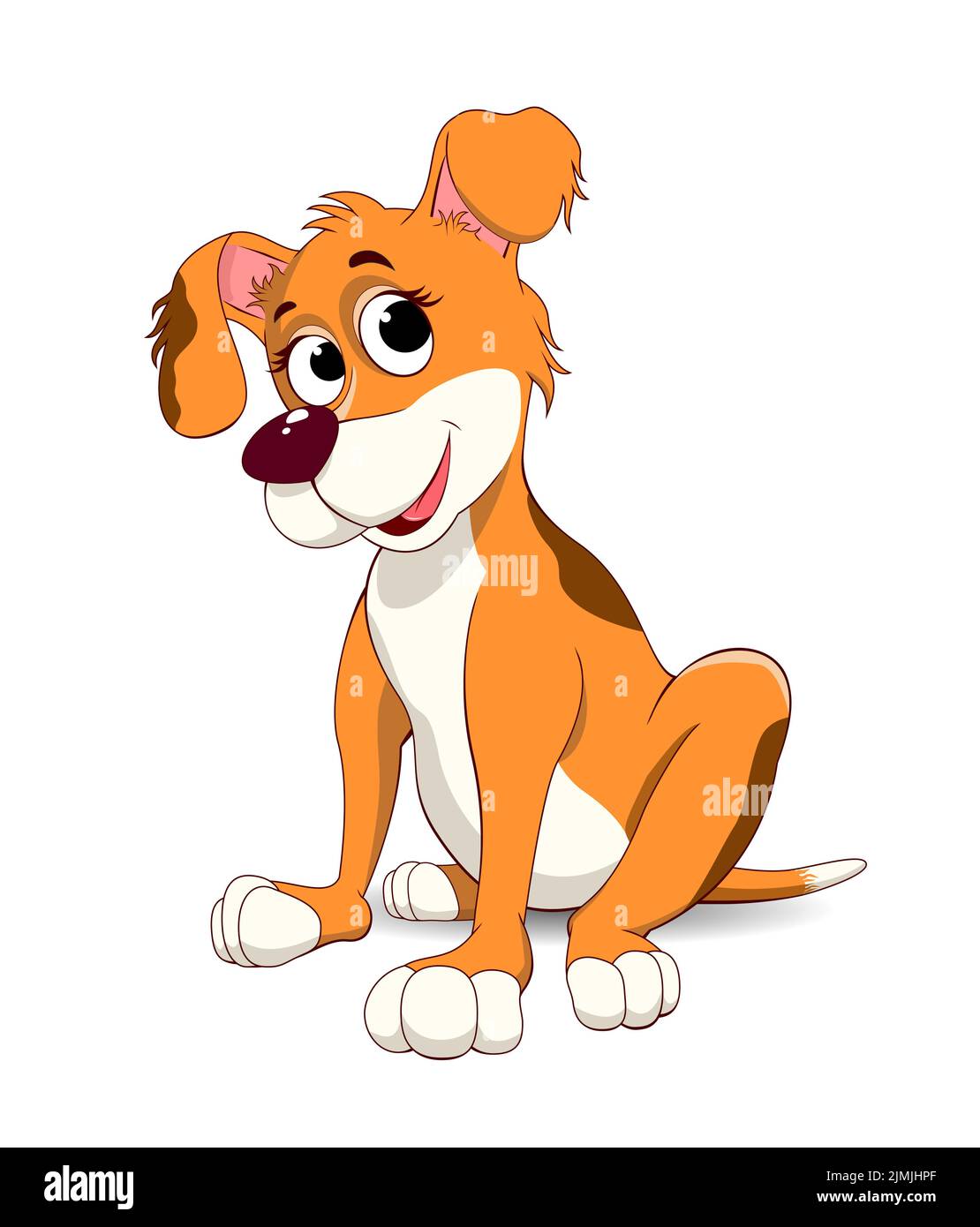 Cartoon little dog sitting. Joyful happy puppy. Friendly little dog ...