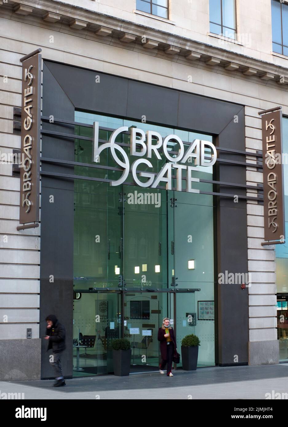 View of the entrance to the Broad Gate offices and retail building on ...