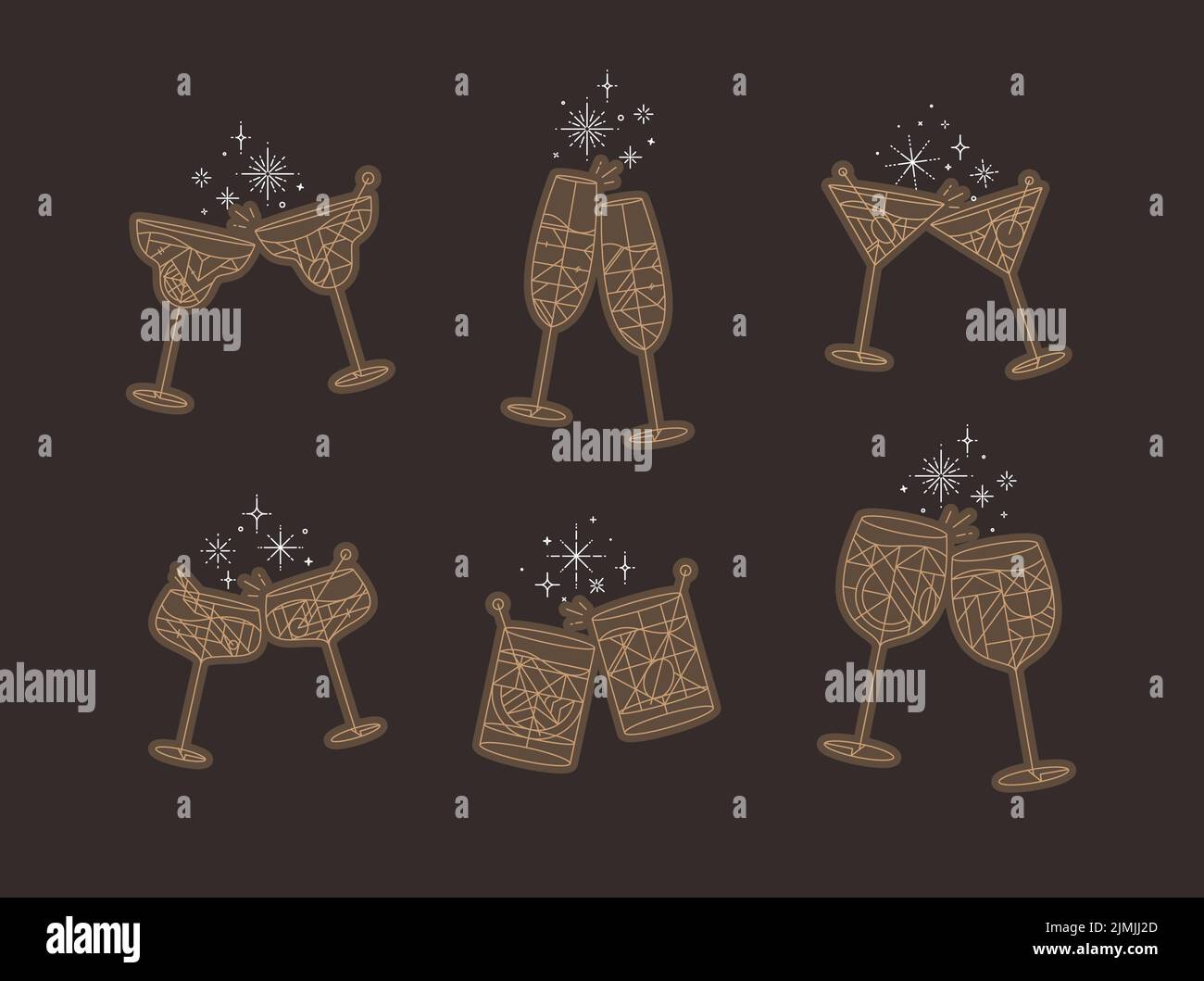 Cocktail glasses cheers for prosecco, wine, whiskey, vermouth, gin ...