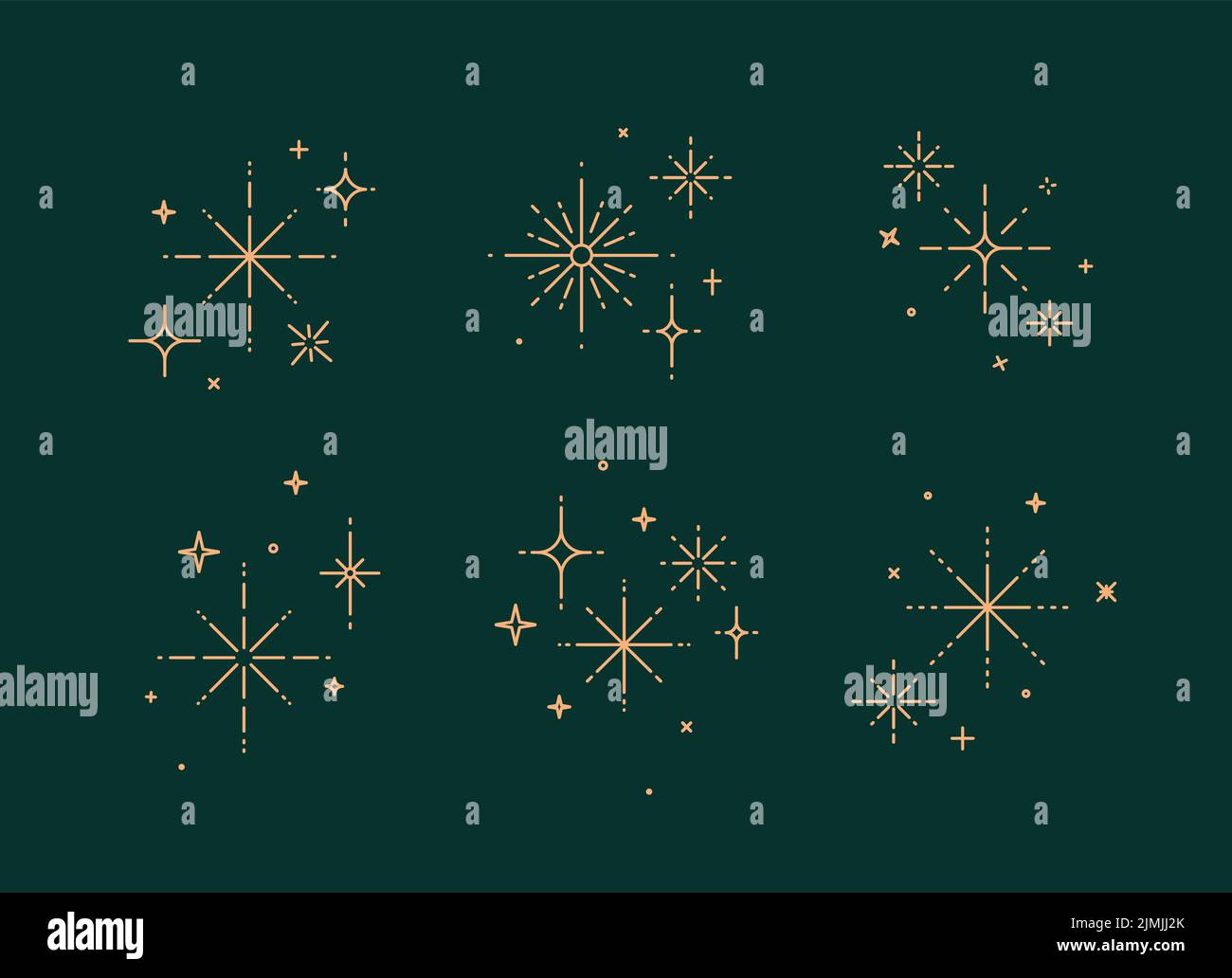 Clink splashes, stars, glowing in flat line art deco style drawing on ...