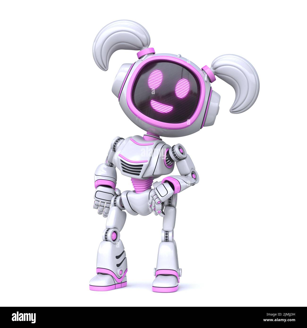 Cute pink girl robot pose as a photo model 3D Stock Photo - Alamy