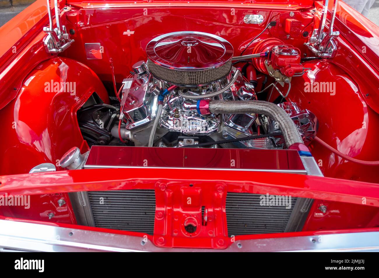 Old vintage retro upgraded classic car engine Stock Photo - Alamy