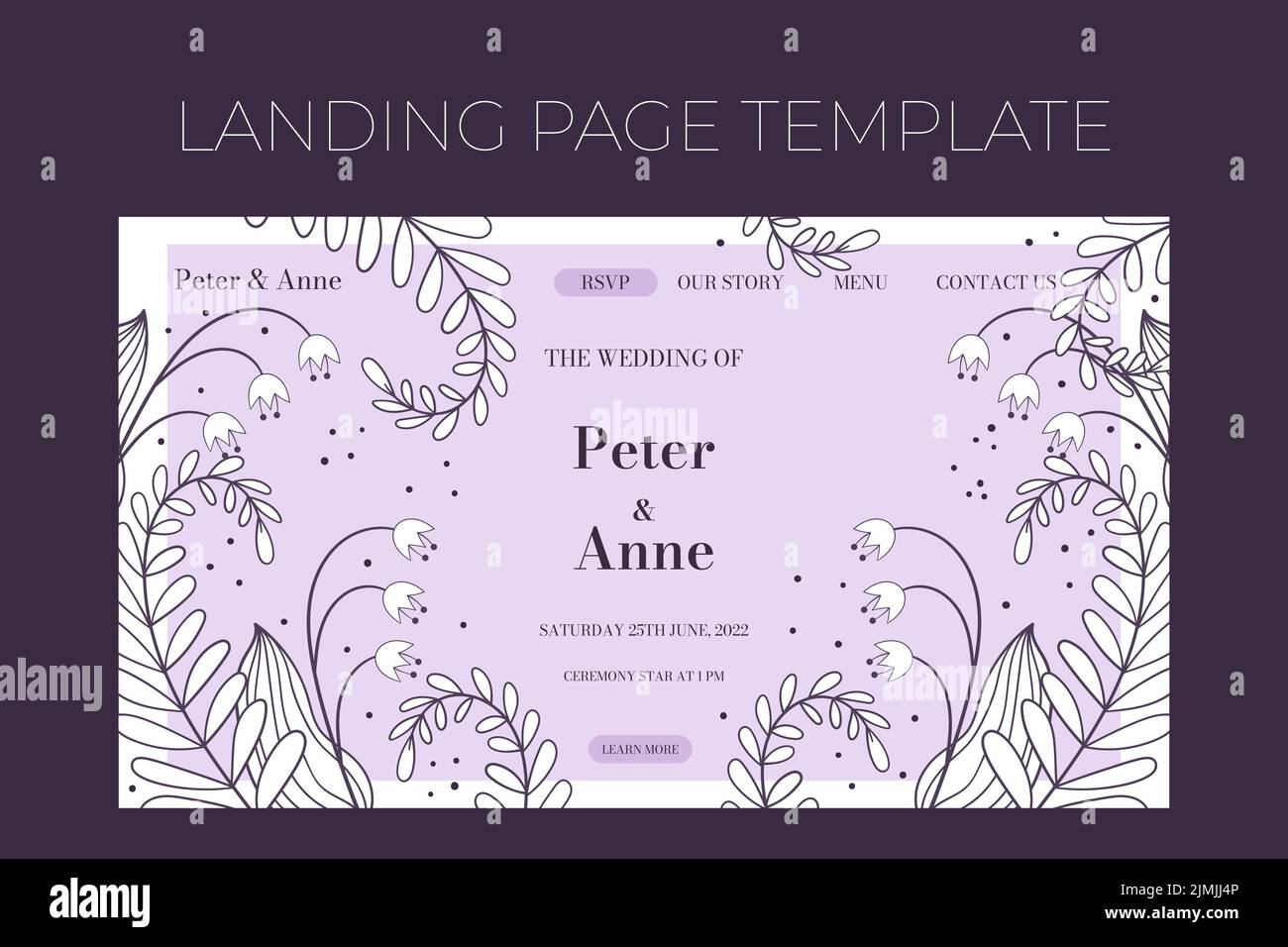 Floral wedding Landing page template in hand drawn doodle style ...
