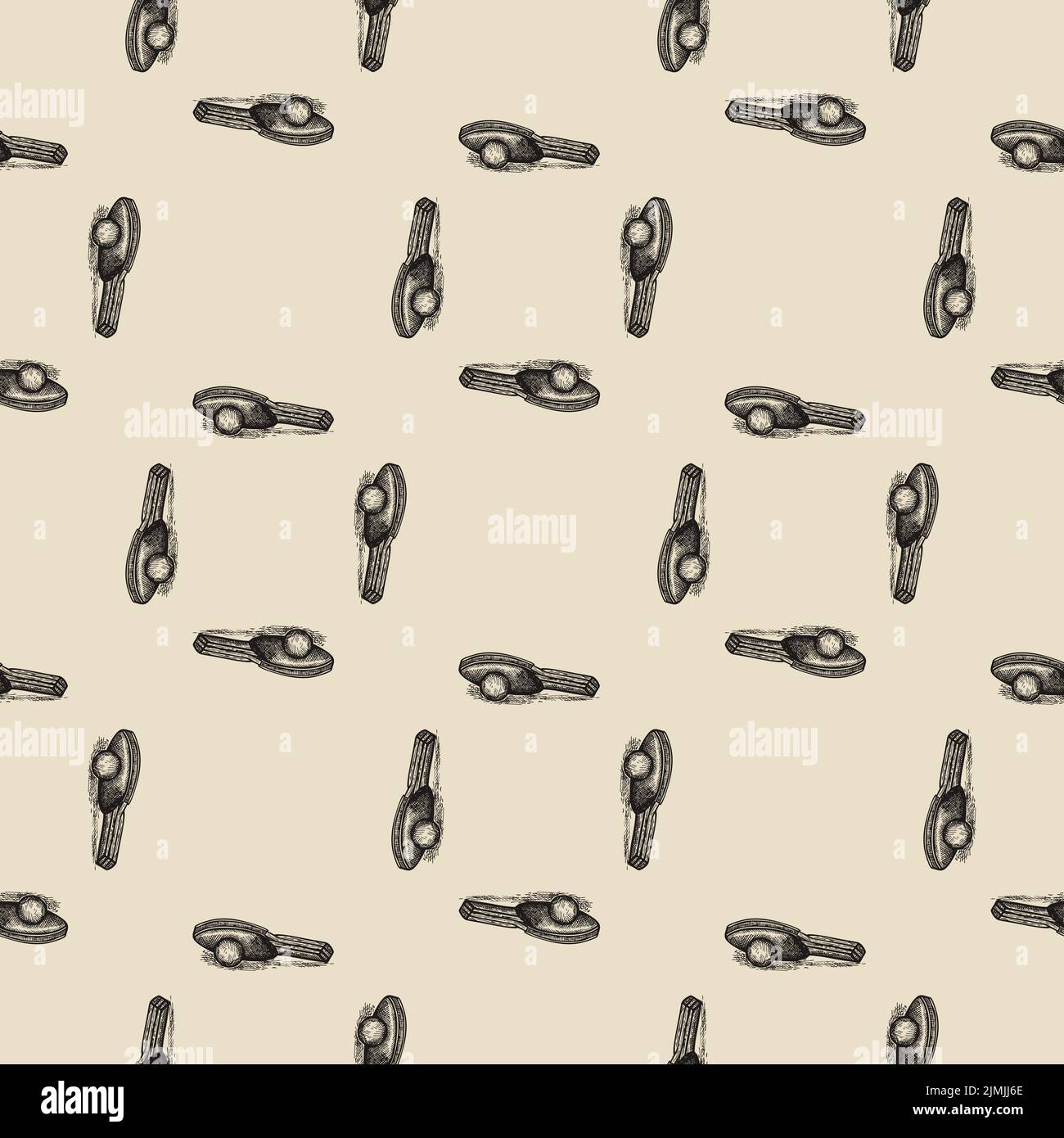 Ping pong racket engraved seamless pattern. Vintage sport elements in ...