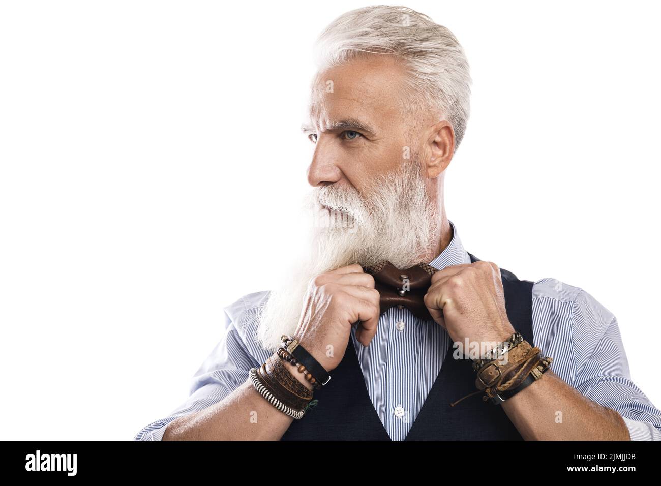 Handsome aged male model posing on white background Stock Photo - Alamy