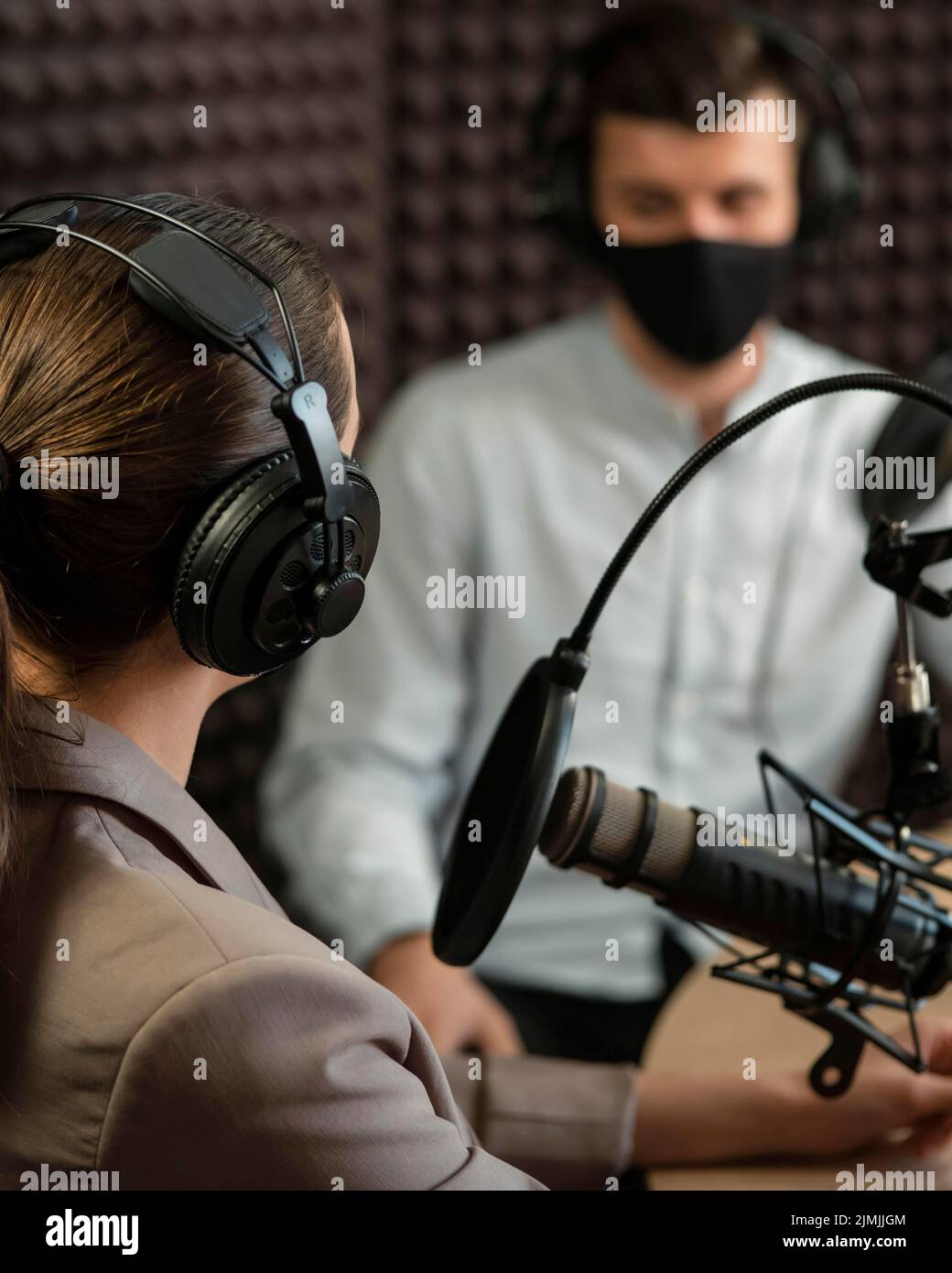 Close up people wearing mask radio Stock Photo - Alamy
