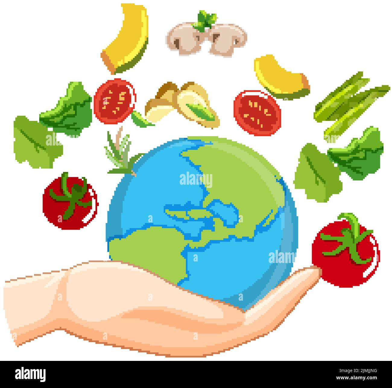 Earth around with food and vegetable illustration Stock Vector Image ...