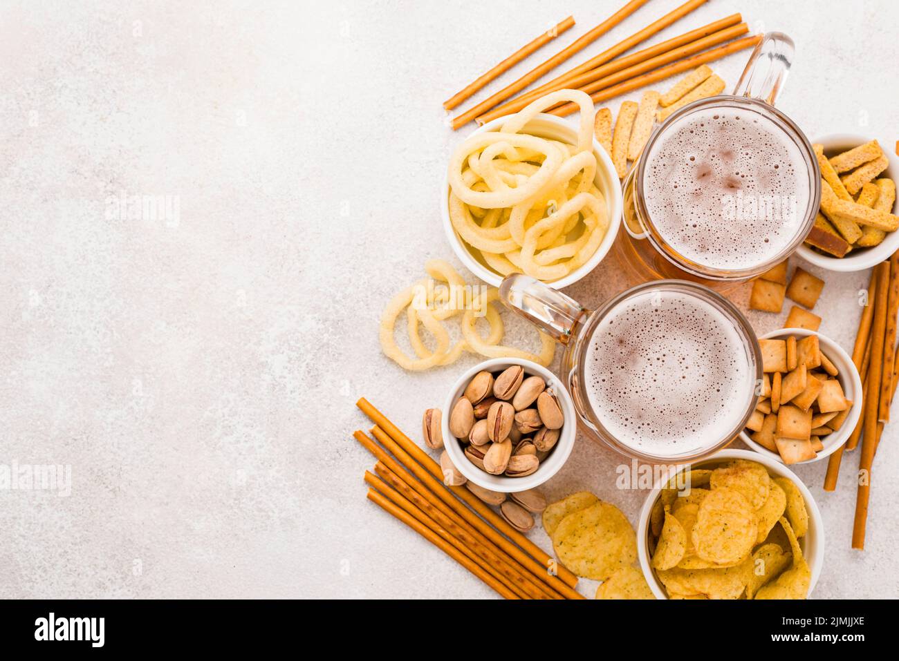 Top view beer snacks frame Stock Photo - Alamy