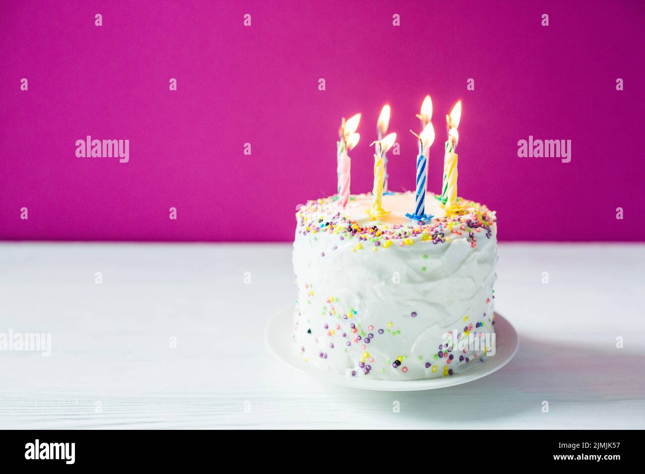 Homemade birthday cake with candles Stock Photo - Alamy