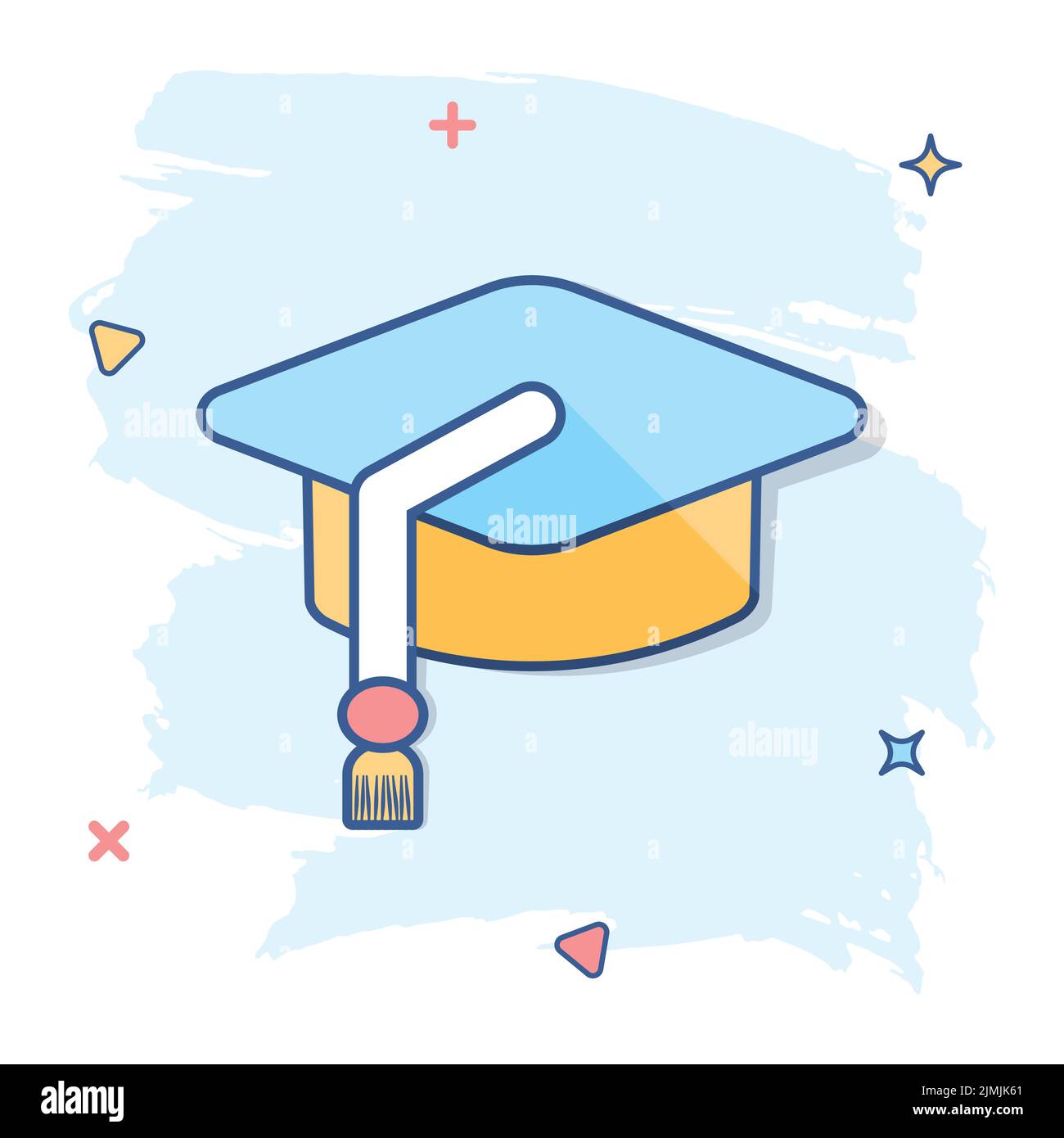 Cartoon education hat icon in comic style. Bachelor cap illustration ...