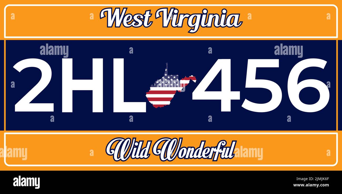 Vehicle license plates marking in West Virginia in United States of ...